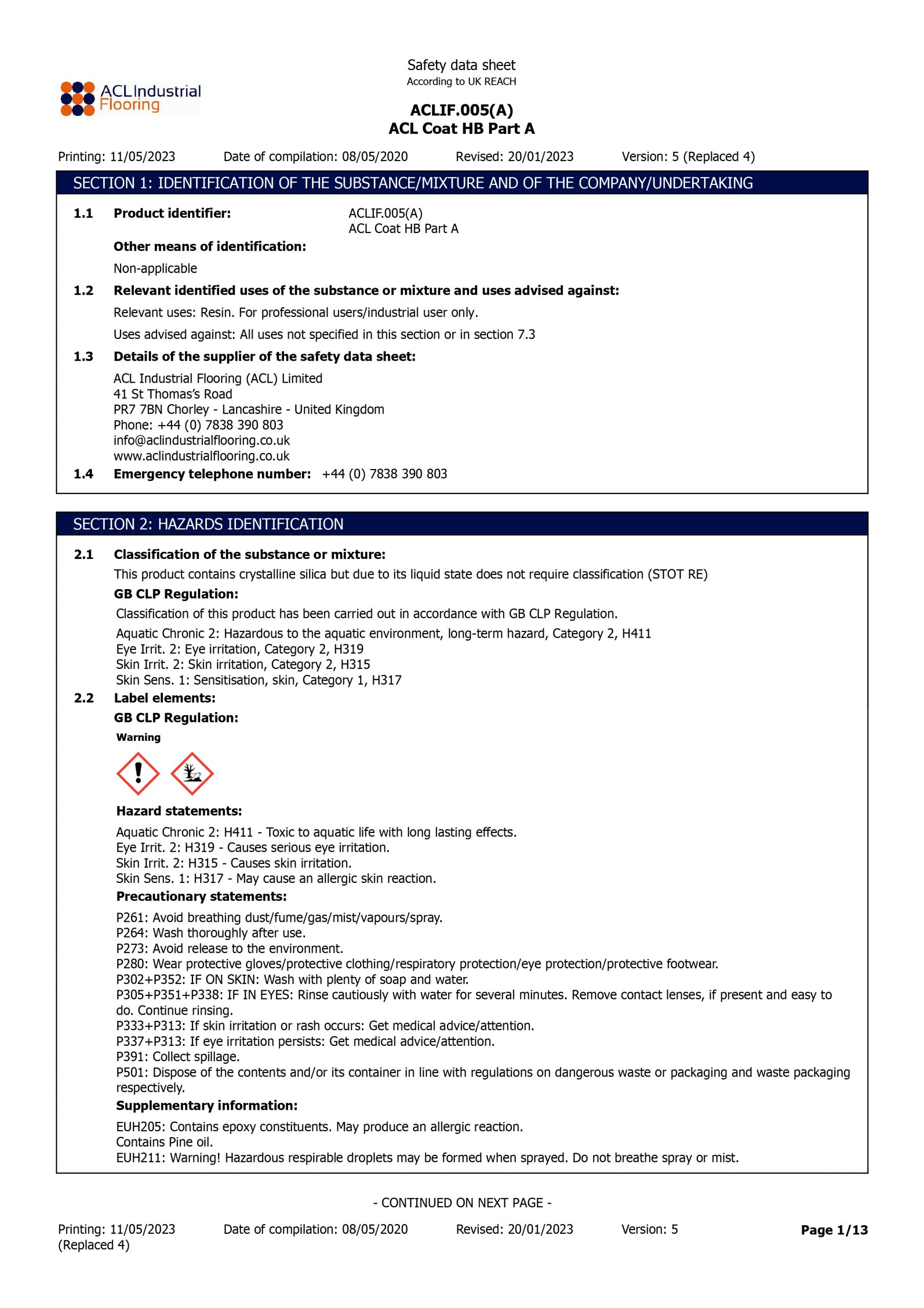 MSDS downloads - Cheshire Resin Flooring 01625-879508
